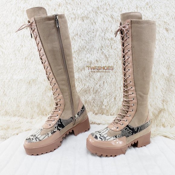 Cape Robbin | Shoes | Final Sale Closeout Beige Snake Knee High Lug ...
